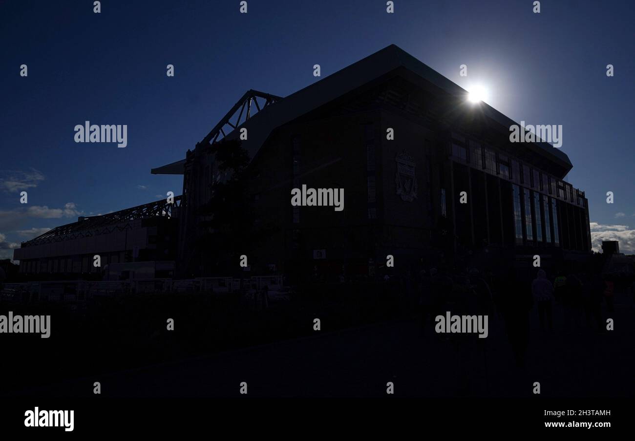 The sun silhouettes the stadium ahead of the Premier League match at ...