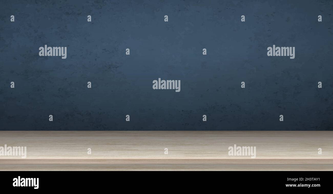Large table top made of solid light wood, dark blue background - Vector ...