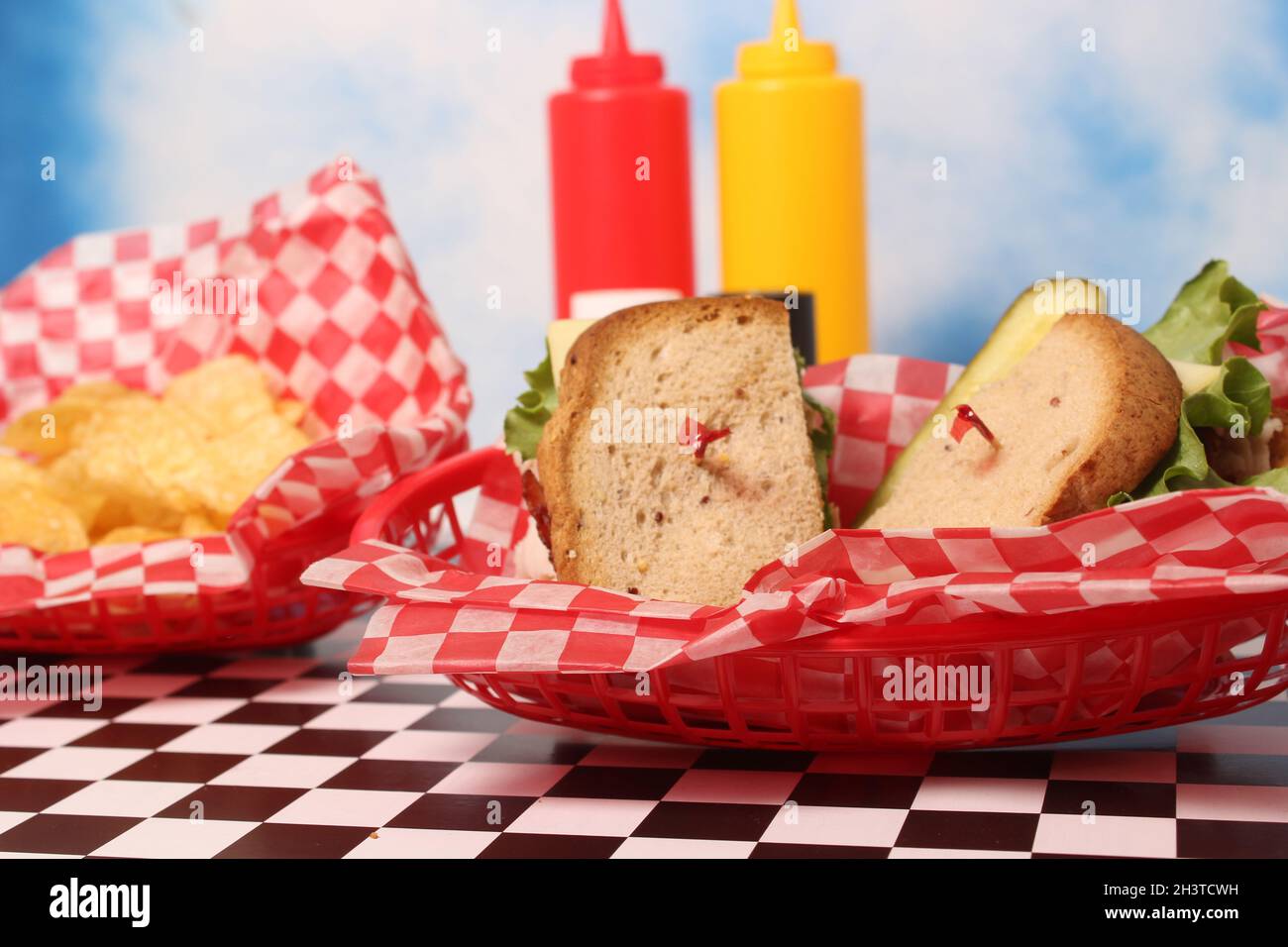 Club Sandwich on Gluten Free Bread in Retro Diner Cafe Stock Photo - Alamy