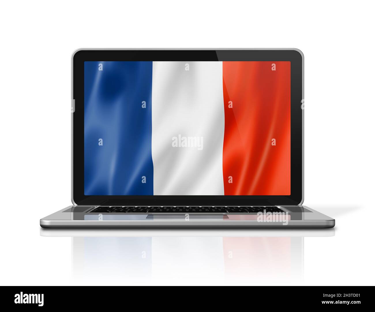 French flag on laptop screen isolated on white. 3D illustration Stock ...