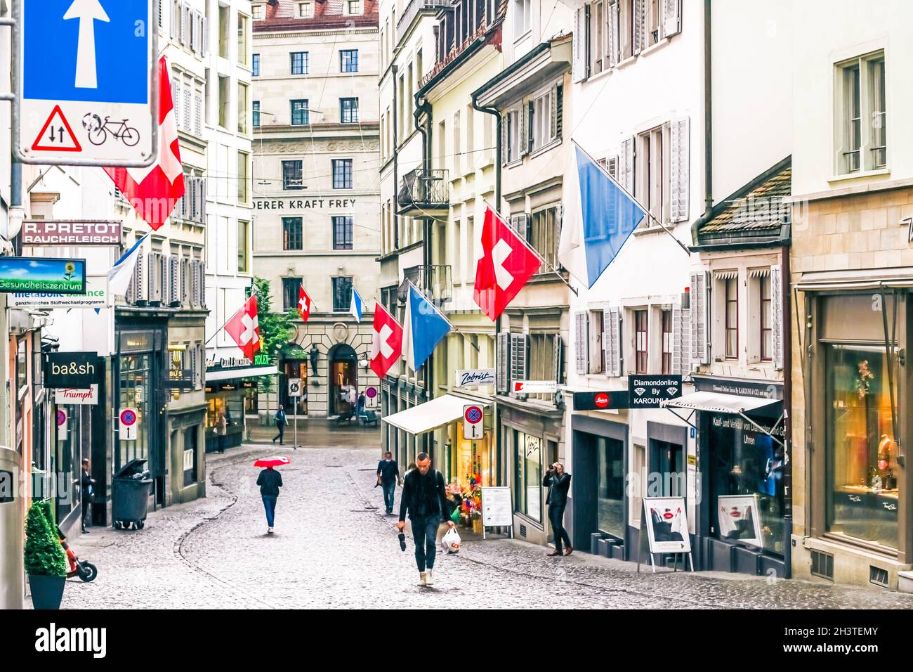 Shopping streets and historic Old Town buildings, shops and luxury ...