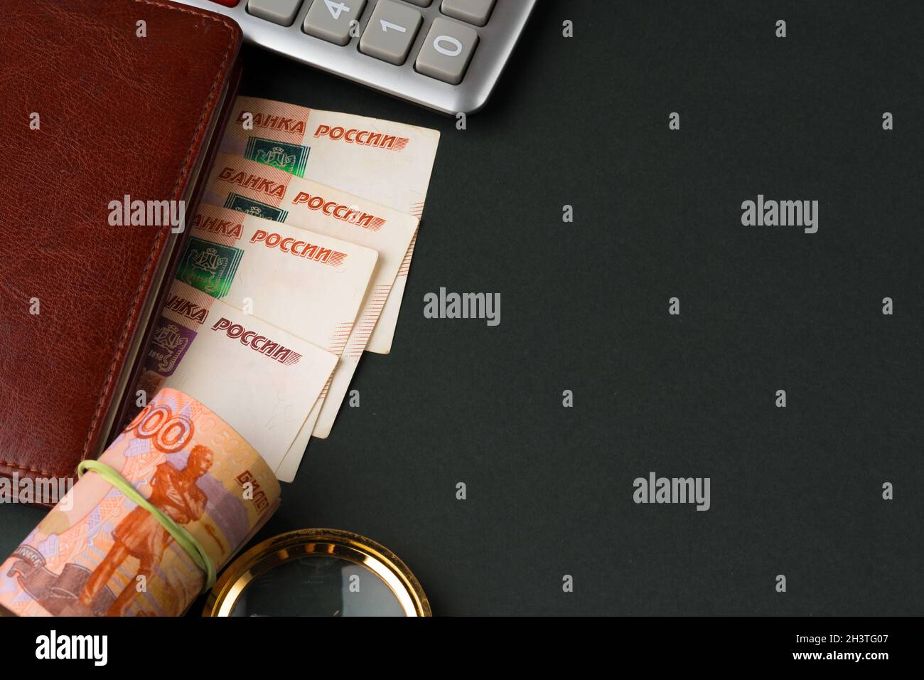 Close up photo of stack of Russian money rubles with calculator Stock ...