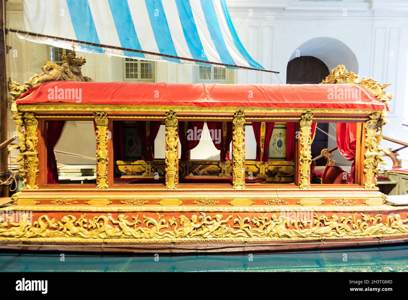 The Bucentaur (Bucintoro). Antique Royal ship of Savoia family. Venaria ...