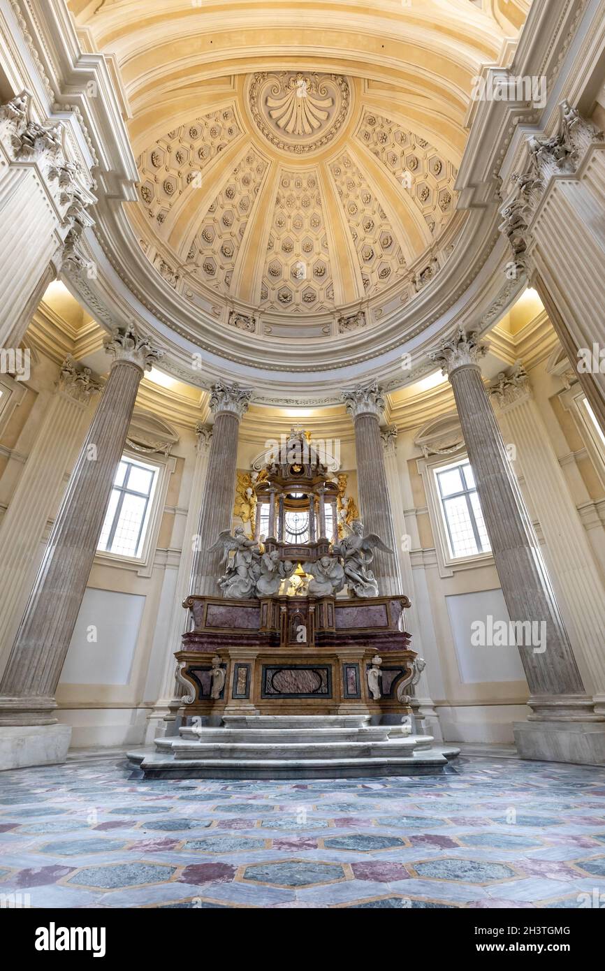 Sacred catholic altar in Baroque style and cupola. Day light - Italy ...