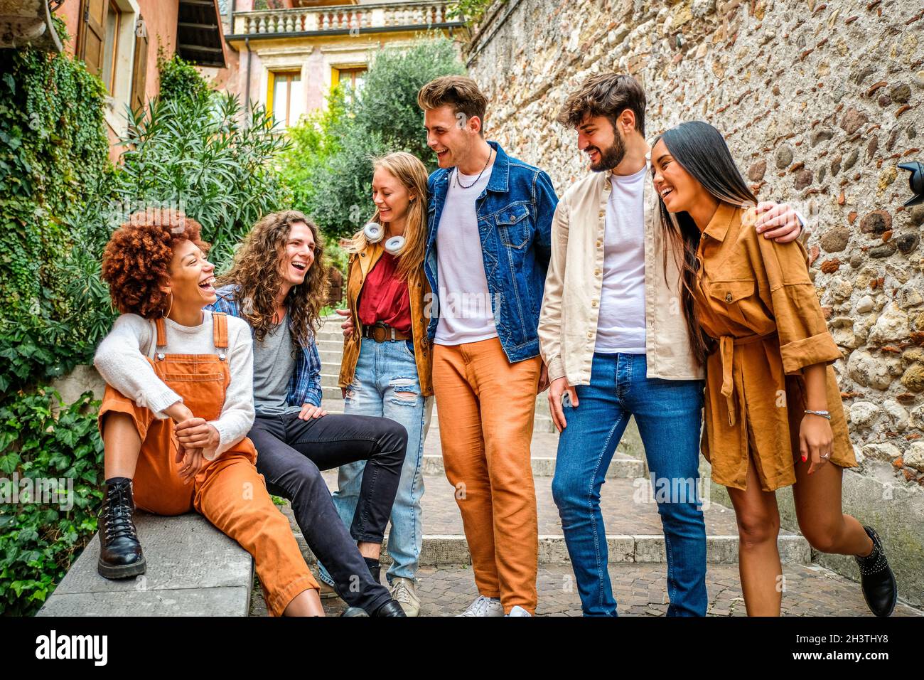 Young People Talking Together Poster Young Group Of High School