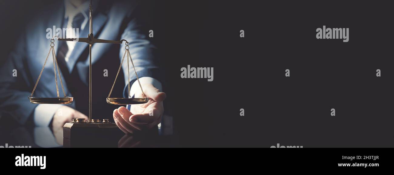 Weight scale of justice, lawyer or attorney concept. Unrecognizable ...