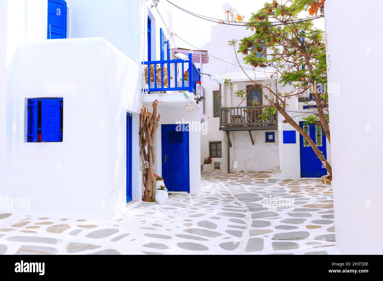 Mykonos street view in Greece, Cyclades Stock Photo - Alamy