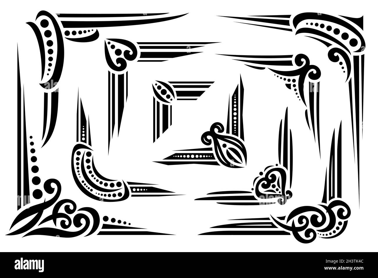 Vector set of black decorative Corners, ornate decoration with swirly ...