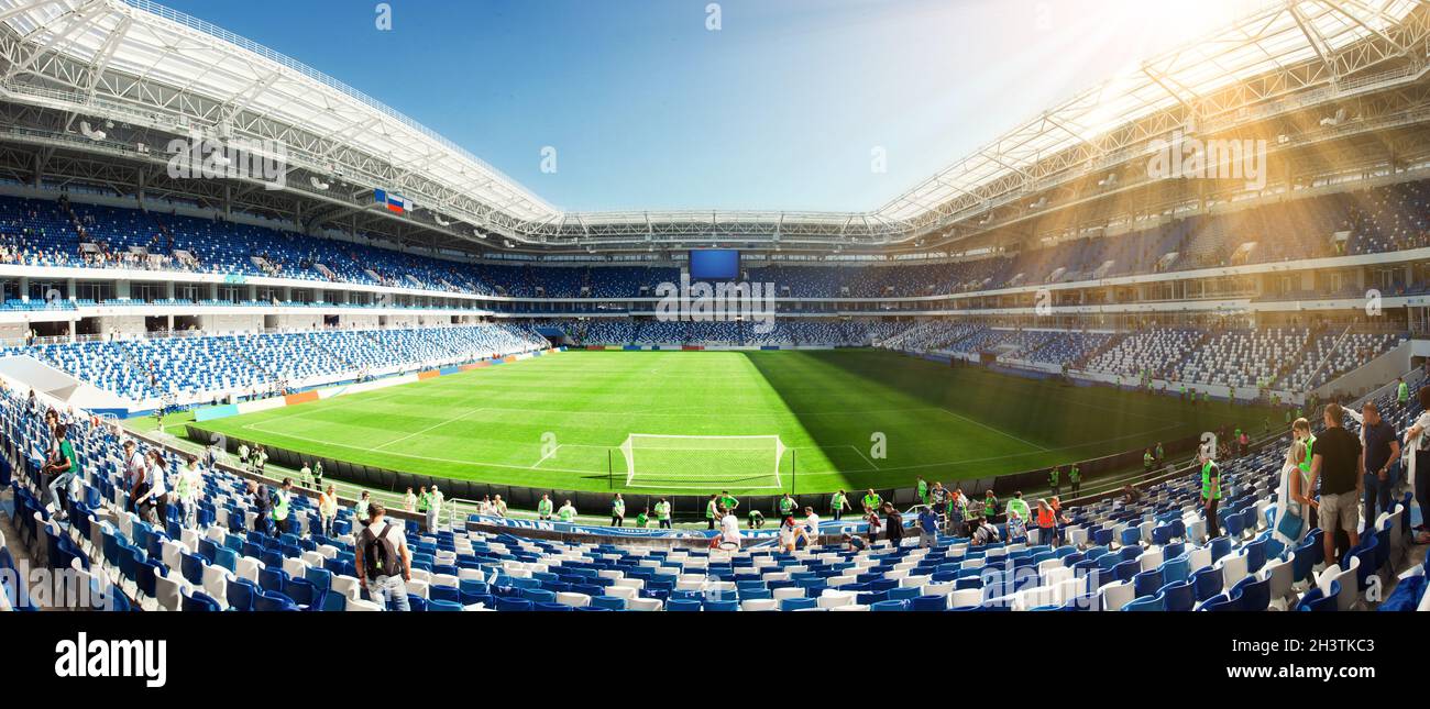 Soccer stadium arena with natural green grass Stock Photo - Alamy