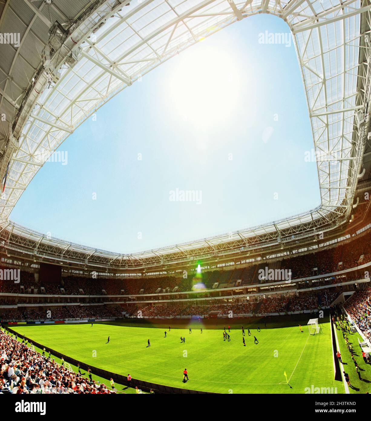 Soccer stadium arena with natural green grass Stock Photo - Alamy