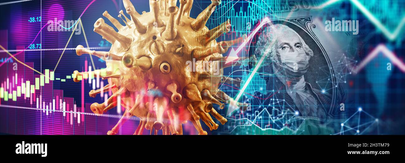 Covid crisis and the collapse of the markets, economic fallout. 3d ...