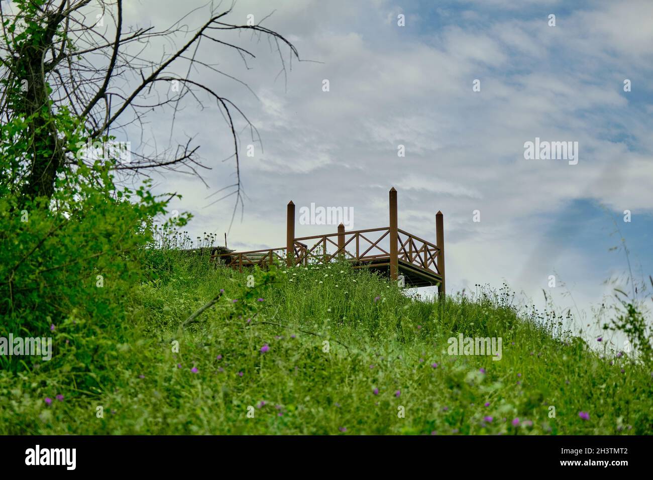 A watching platform made of wooden material with low angle photo from ...