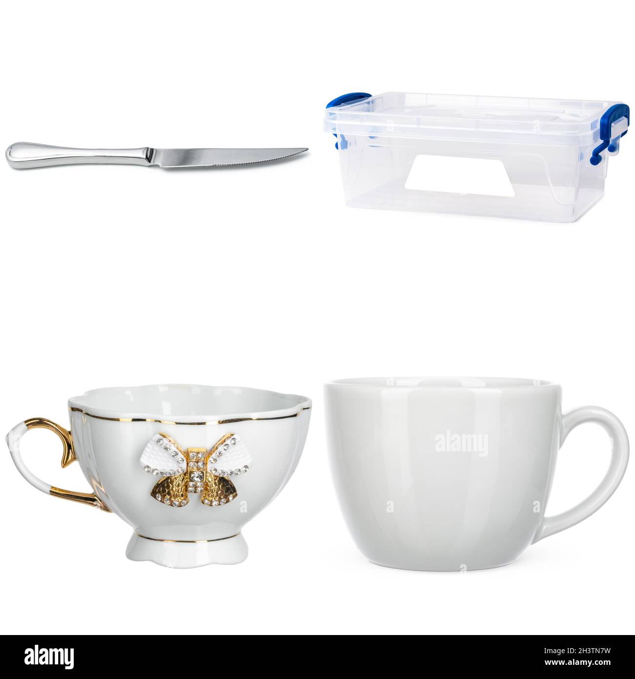 Collage of kitchen utensils isolated on white Stock Photo - Alamy