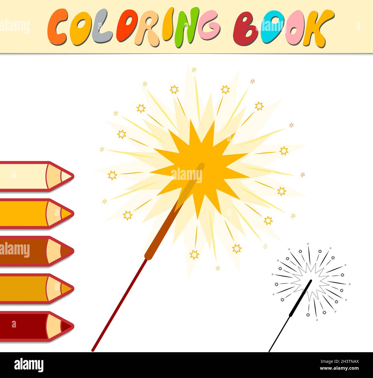 Coloring book or page for kids. Christmas sparkler black and white ...