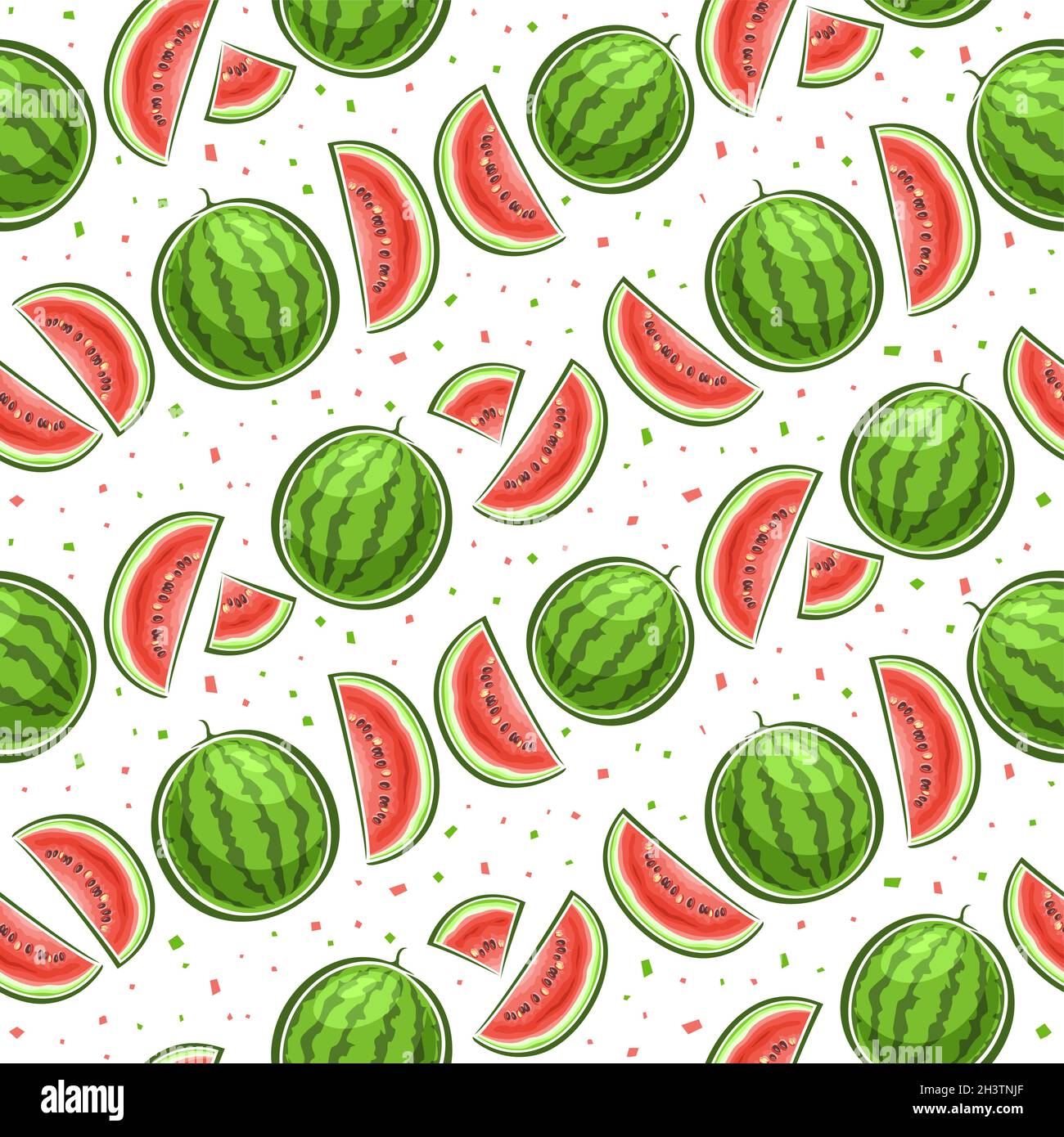 Vector Watermelon Seamless Pattern, square repeating background of ...