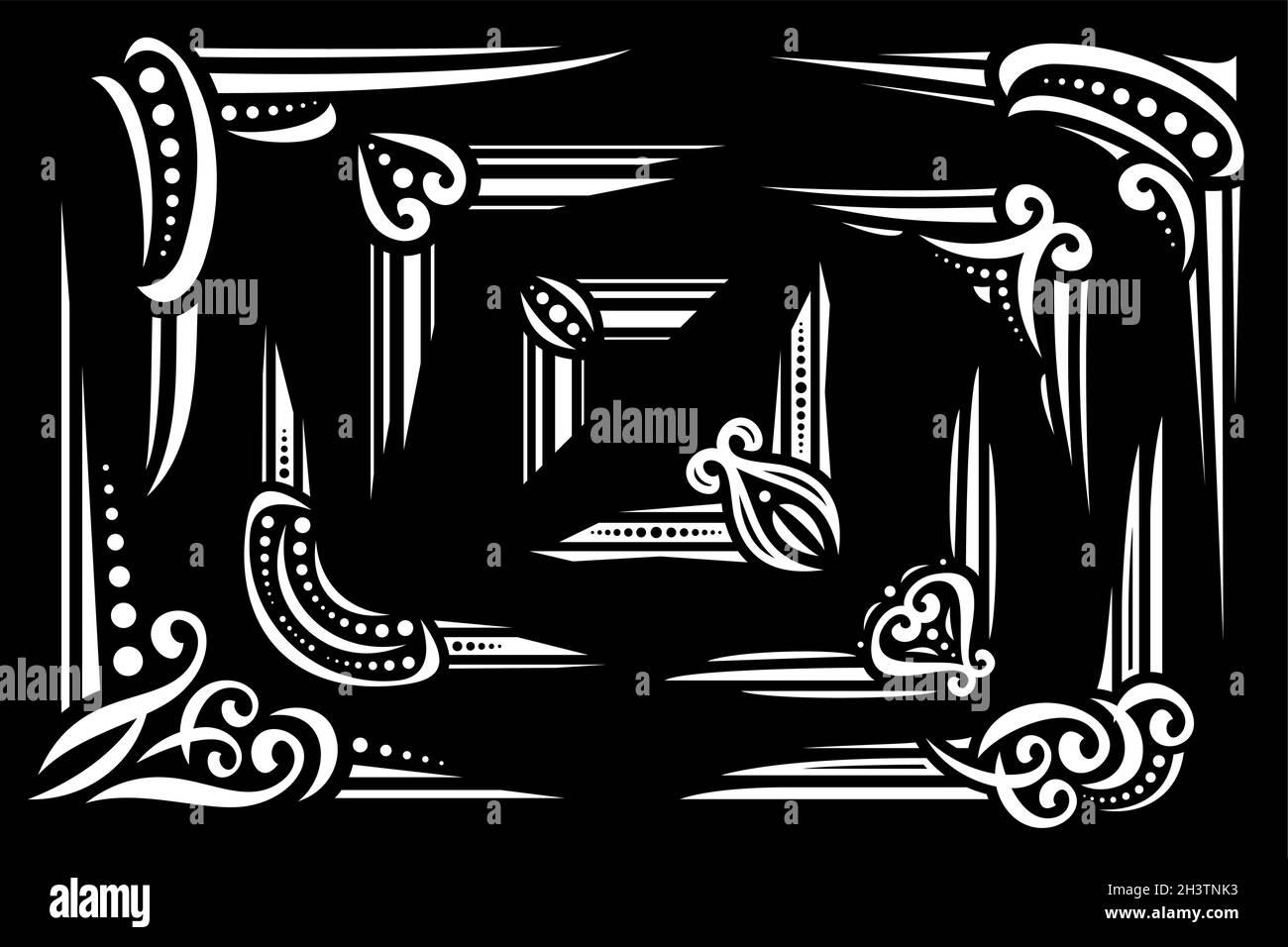 Vector set of white decorative Corners, ornate decoration with swirly ...