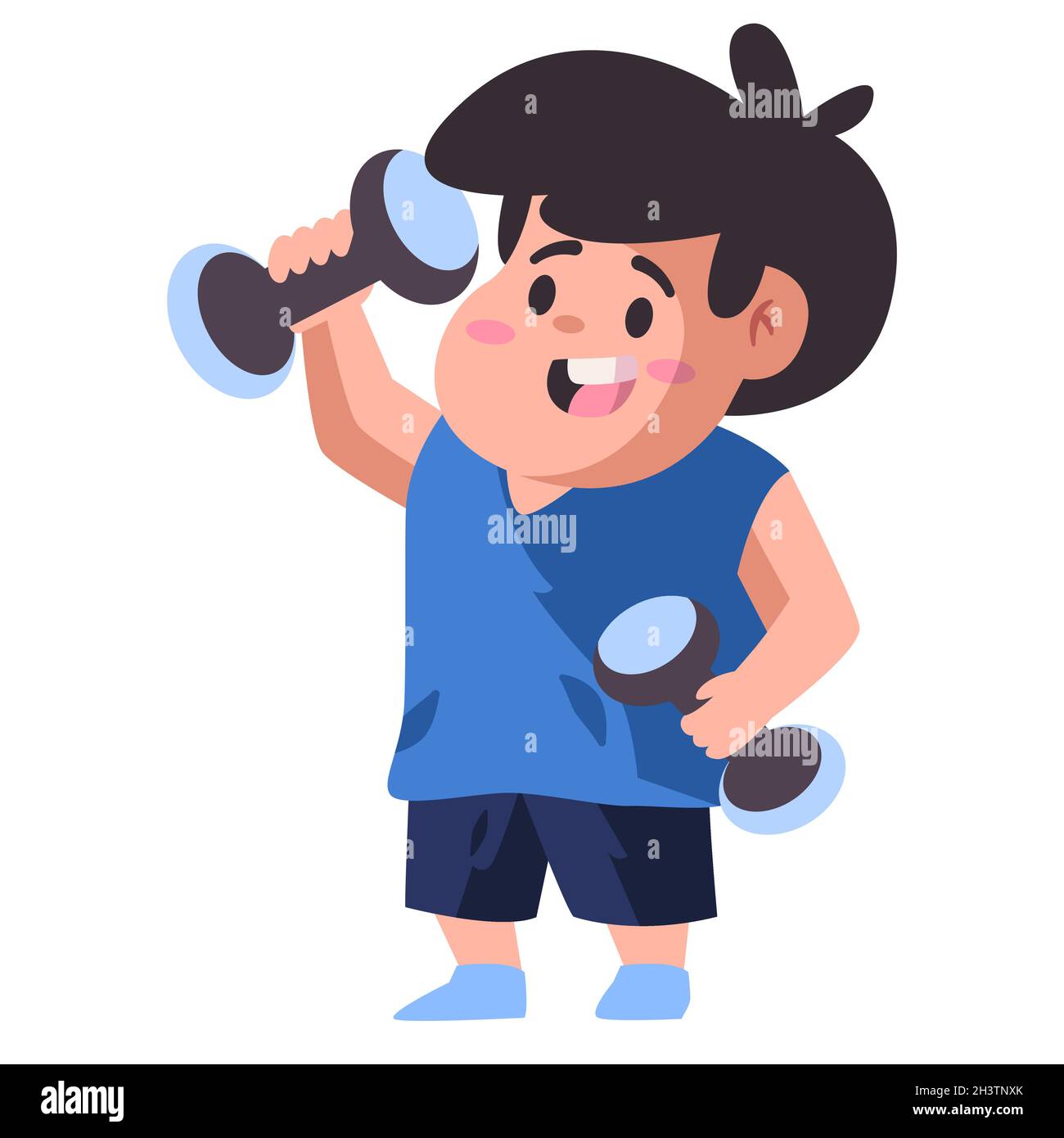 boy children lifting weights with barbell for muscle building sport ...