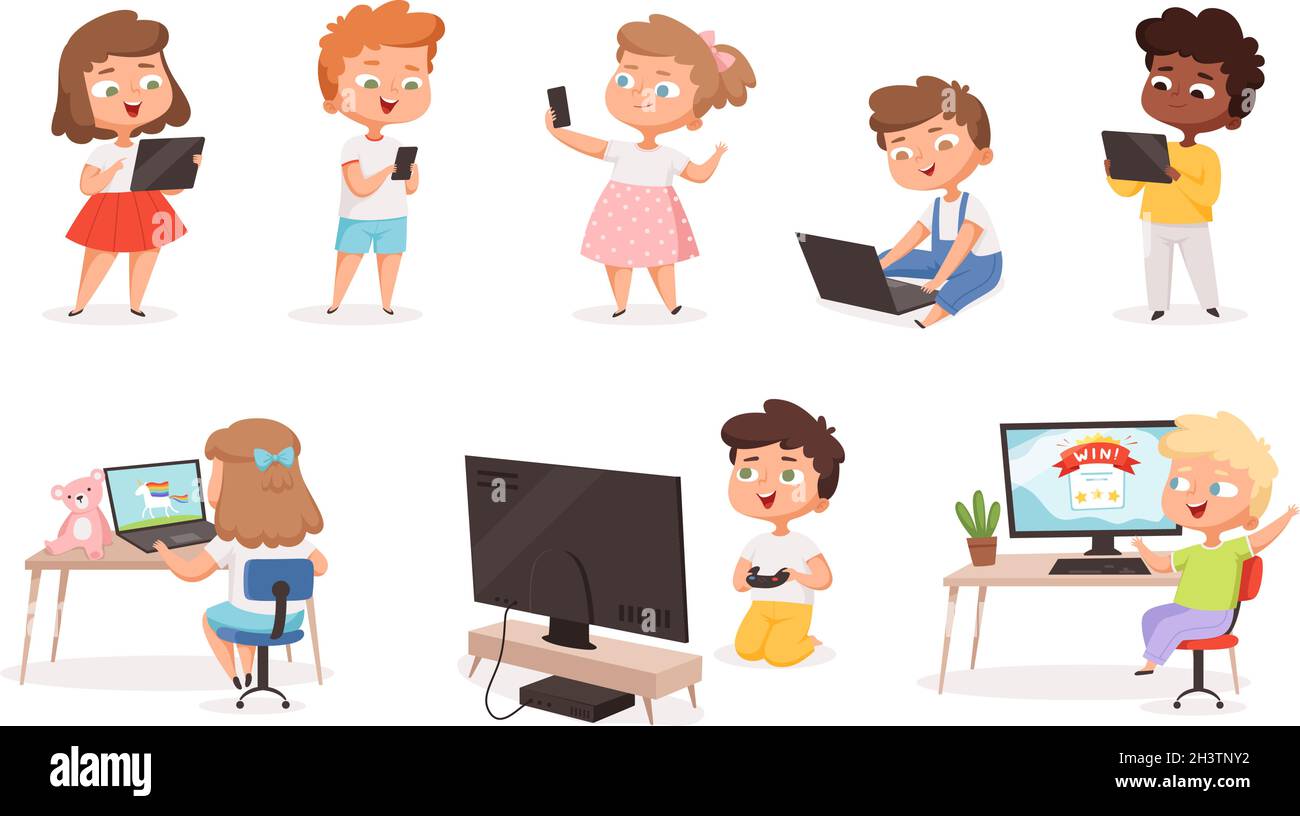 Kids using gadgets. Tablet pc smartphone laptop for children education ...