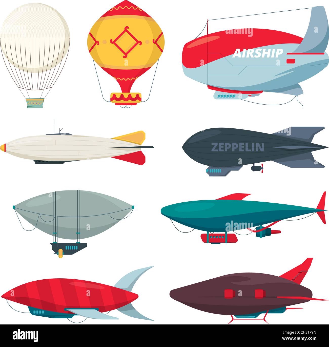 Flight zeppelin. Airship balloon freedom concept collection vector ...