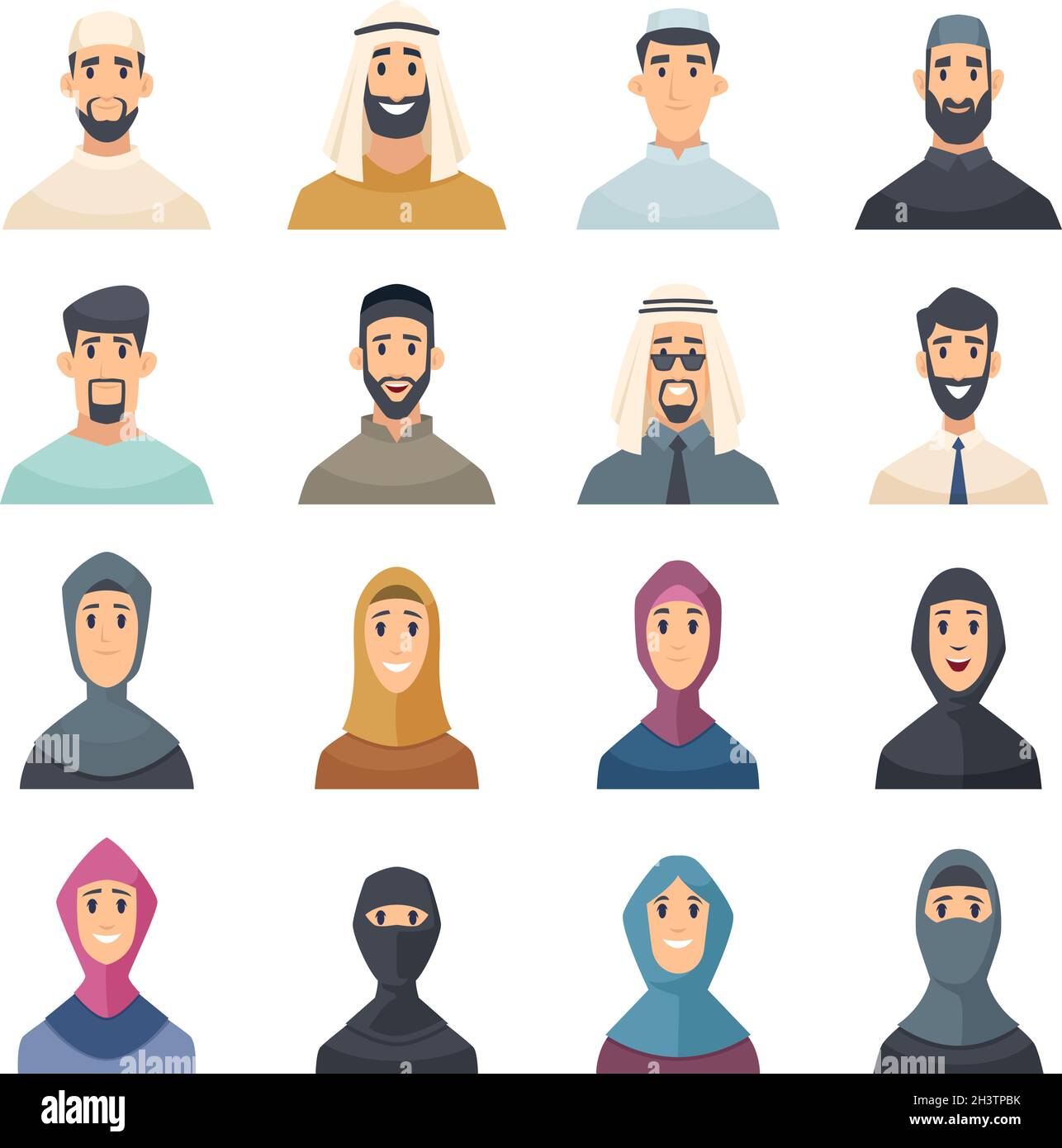 Arabic faces. Avatars muslim characters portraits of arabic male and ...