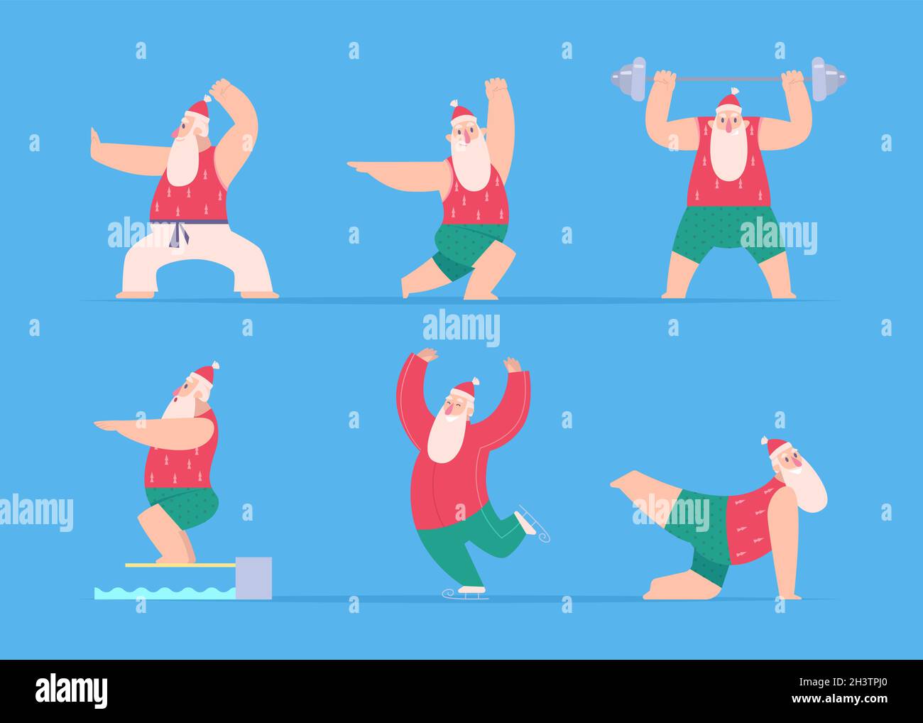 Santa sport. Fitness christmas characters winter santa workout working ...