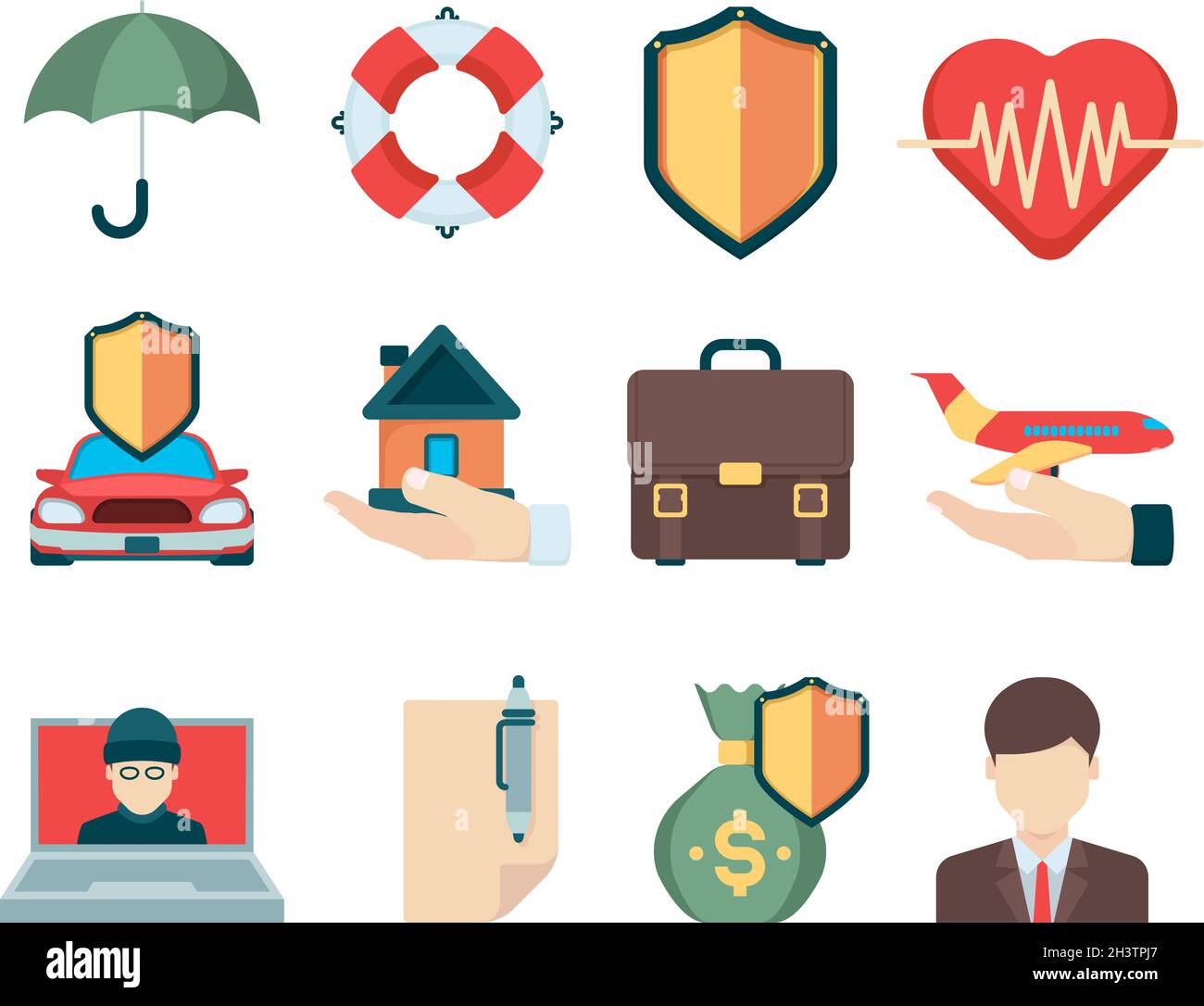 Insurance symbols. Various cases for travelers insurance type for ...