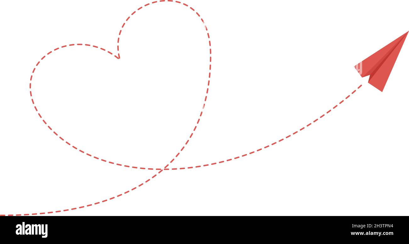 Heart plane path. Love friendship concept, paper airplane flying ...