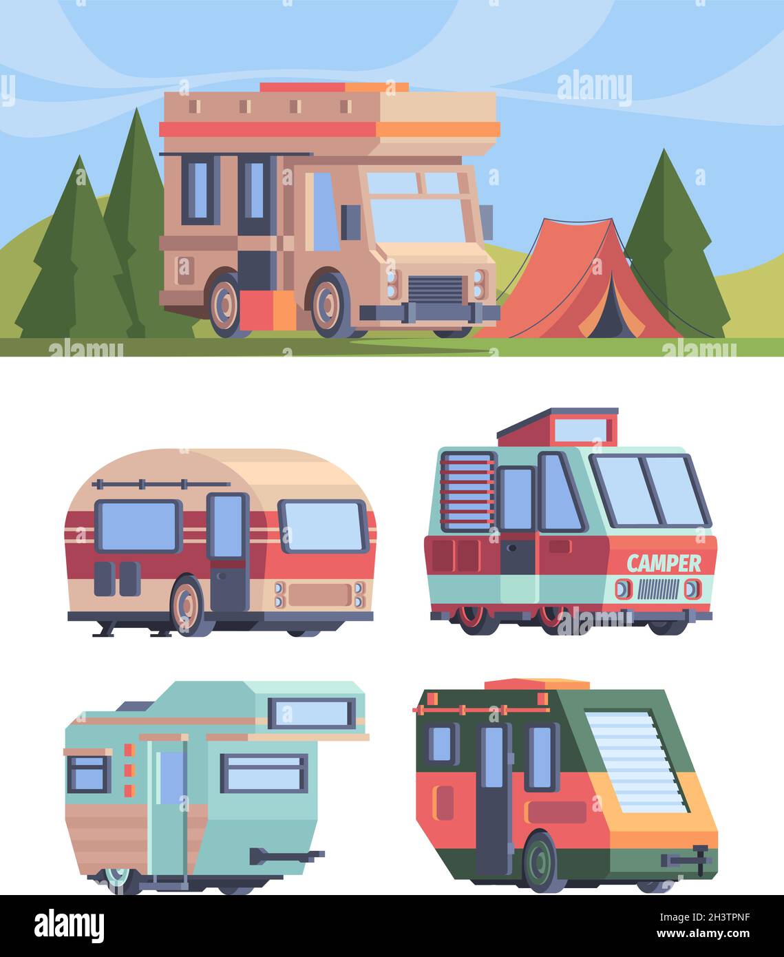 Camper van. Vector explorer truck vehicle for travellers motorhomes ...