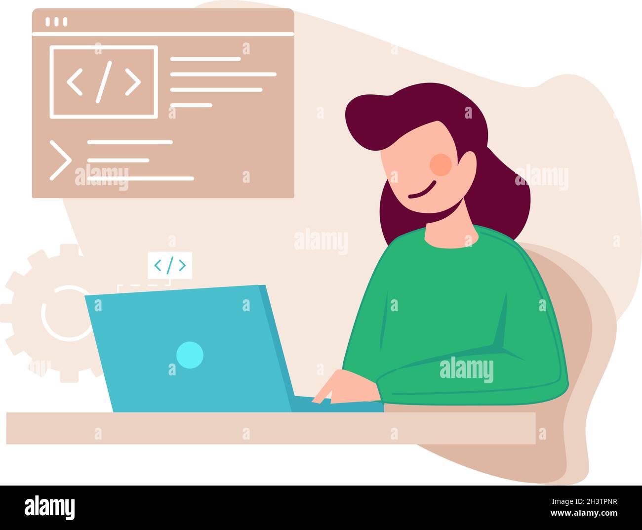 Female programmist. Woman writing code, content manager. Young girl ...