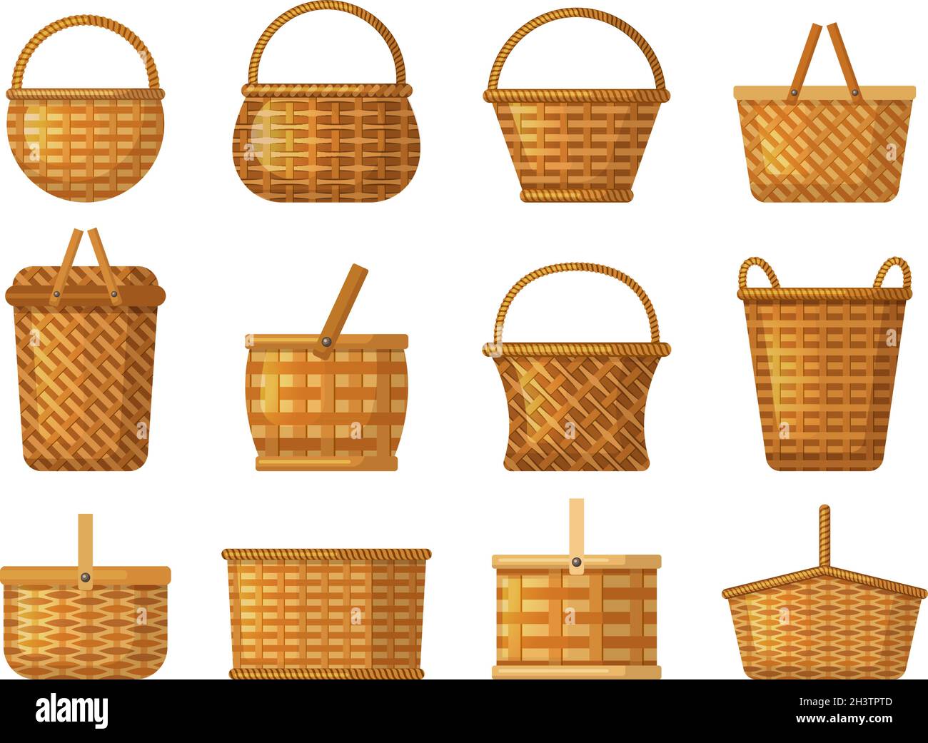 Holiday basket. Product hampers for camping vector handcraft basket ...