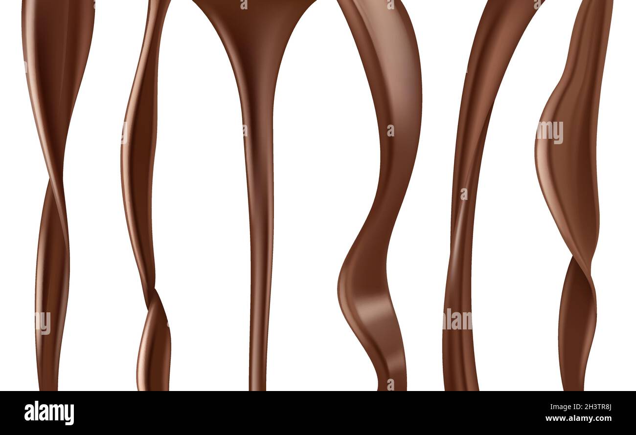 Liquid chocolate stream. Flowing delicious sauce or dark chocolate ...