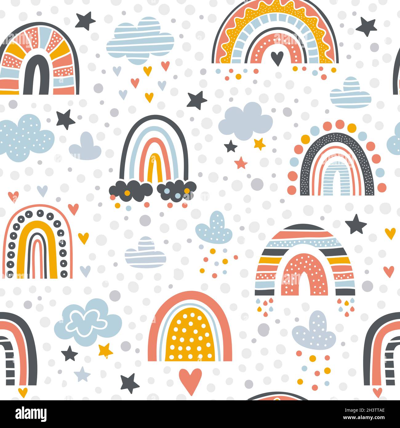 Scandinavian rainbow pattern. Graphic shapes of rainbow and rain drawn ...