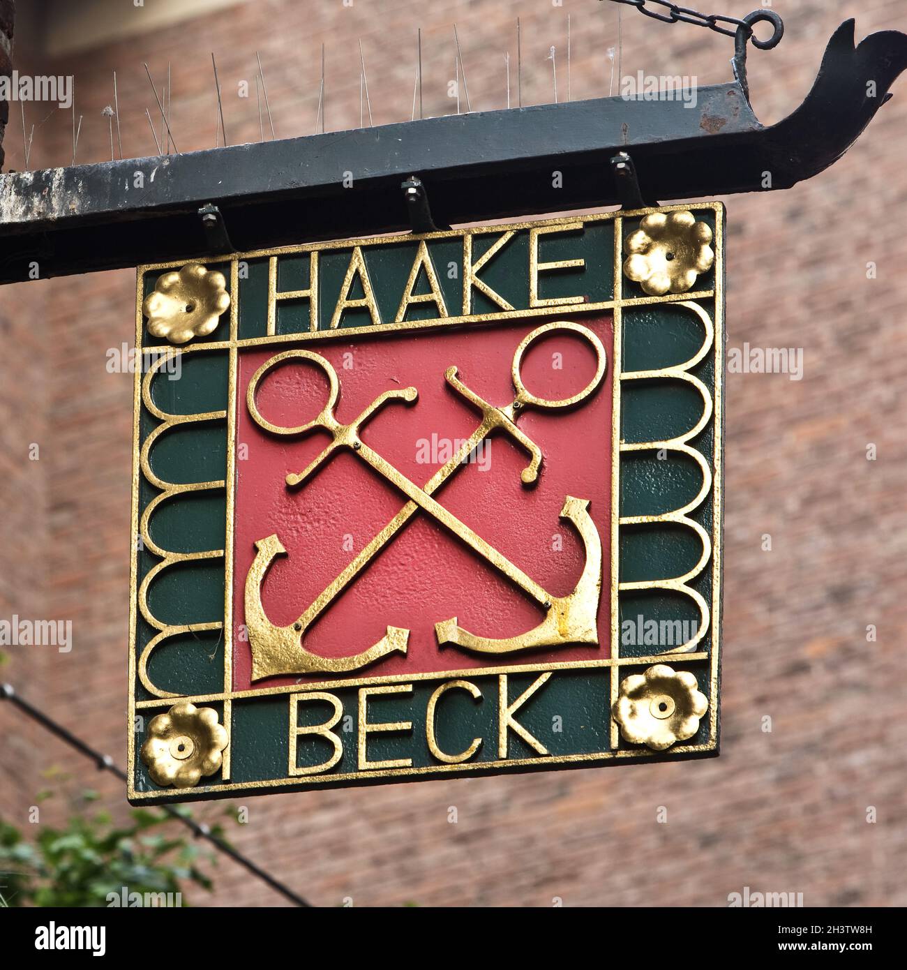 Haake Beck sign at the Spitzen Gebel, historic house, today a ...