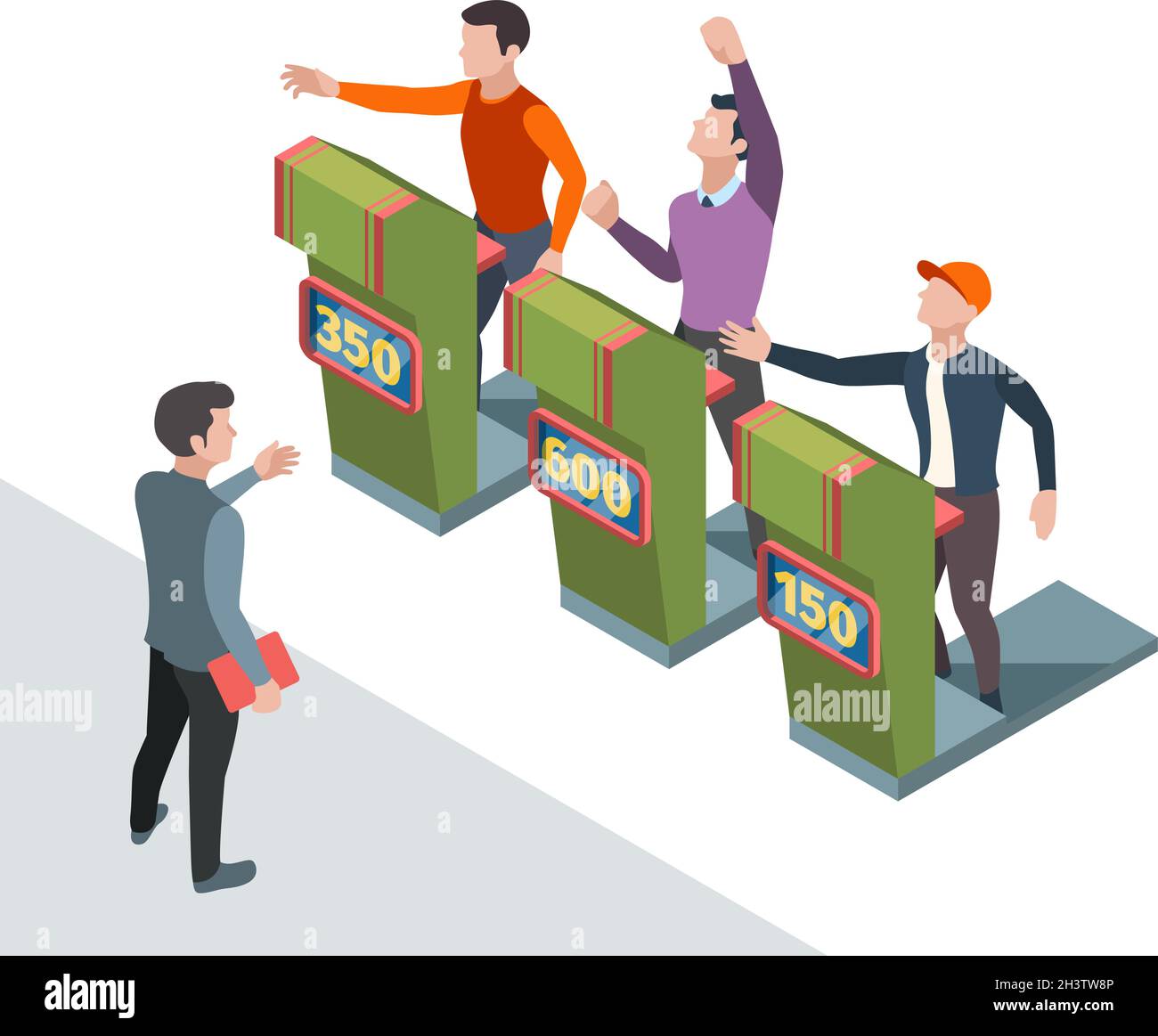 Tv quiz participant. People pushing buttons and answer questions in ...