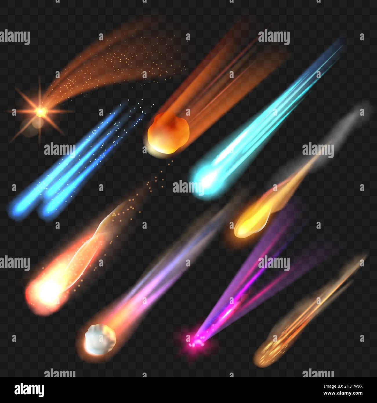 Space stars. Realistic glowing planets meteor vector astronomy ...