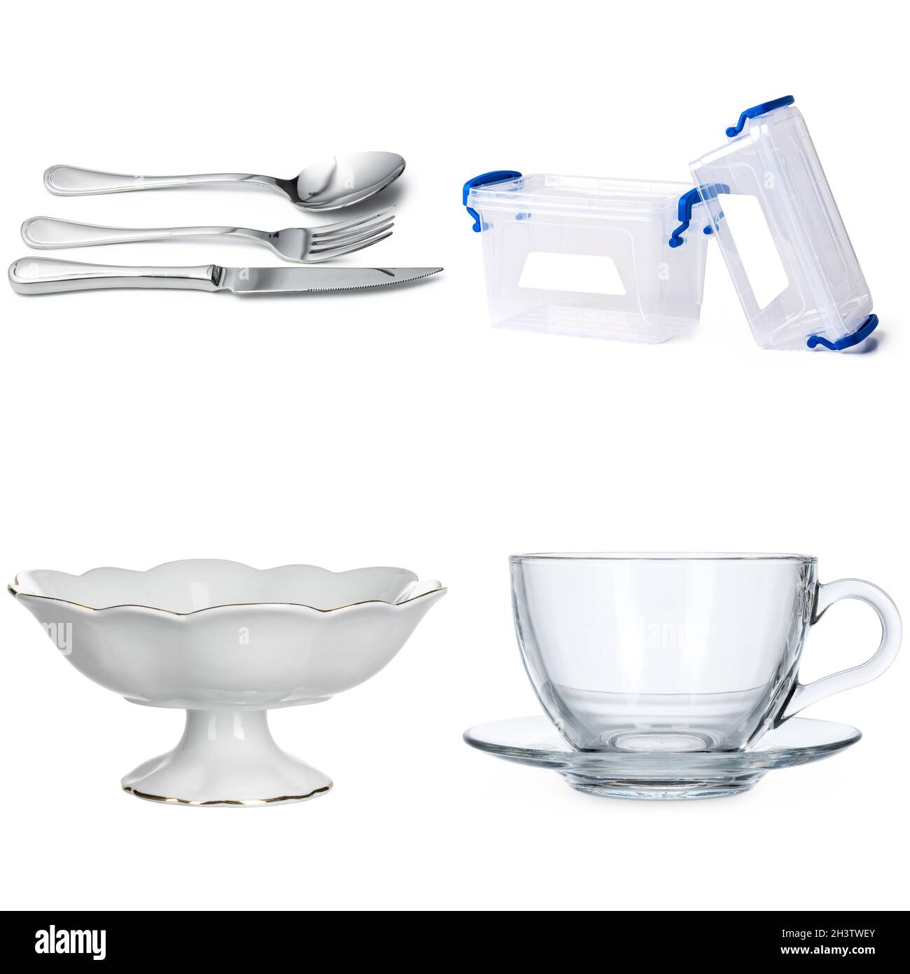 Collage of kitchen utensils isolated on white Stock Photo - Alamy