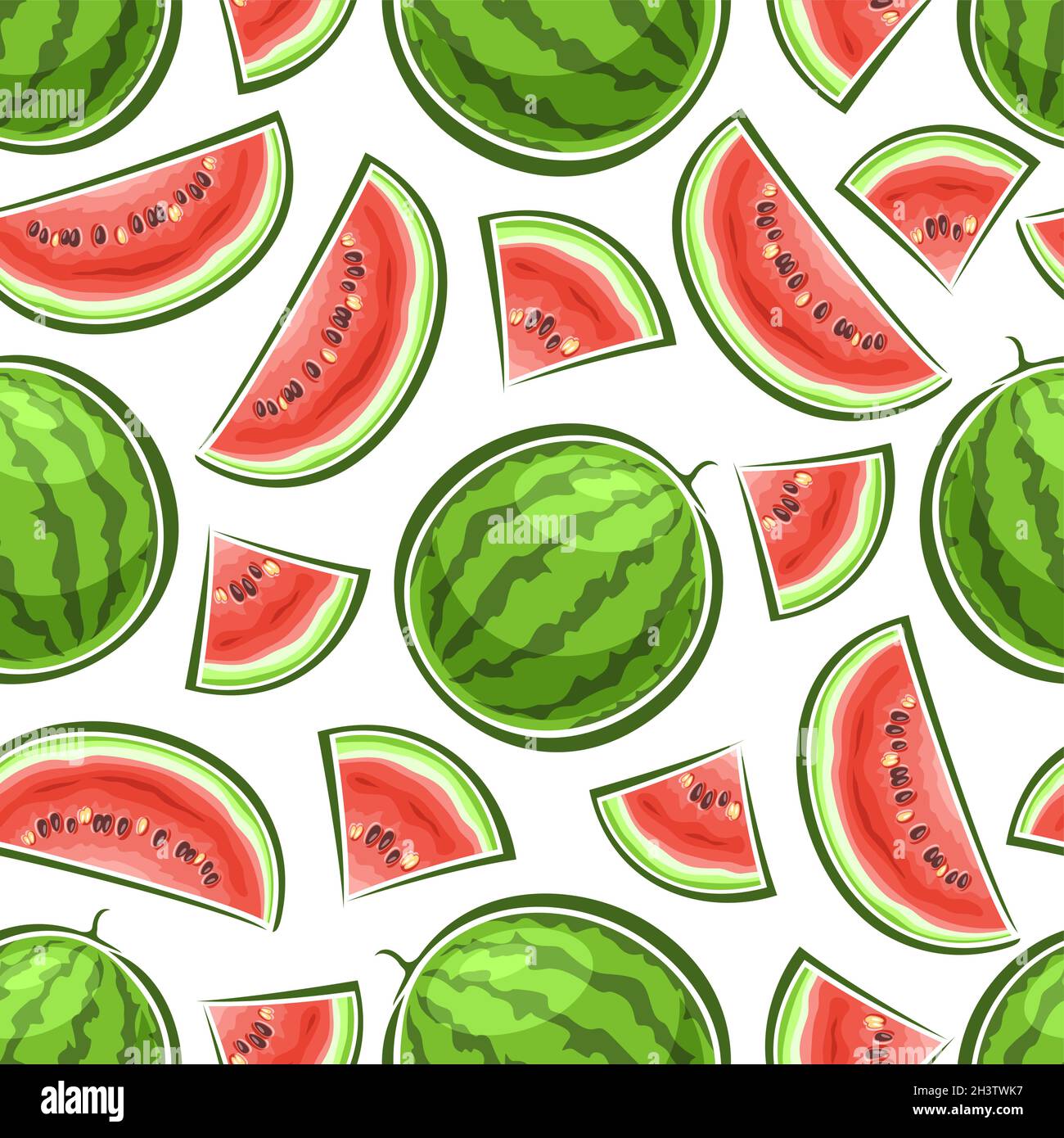 Vector Watermelon Seamless Pattern, square repeating background of ...