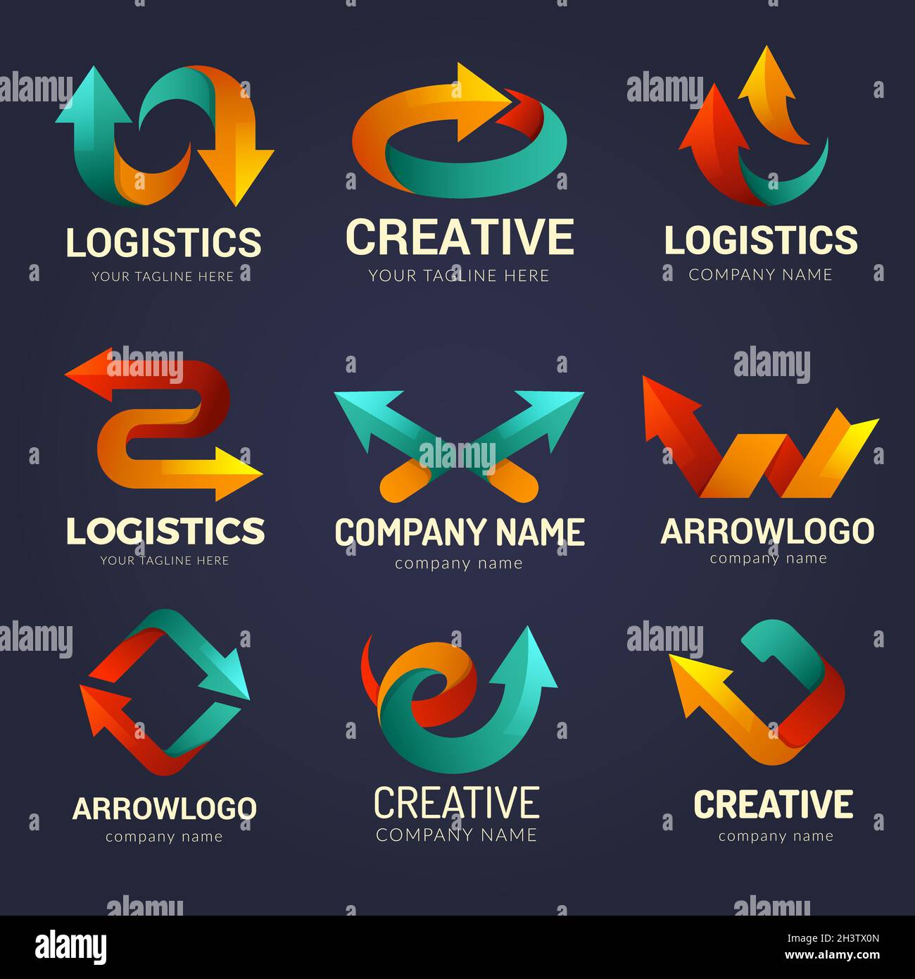 Arrows logo. Business identity symbols with stylized direction arrows ...