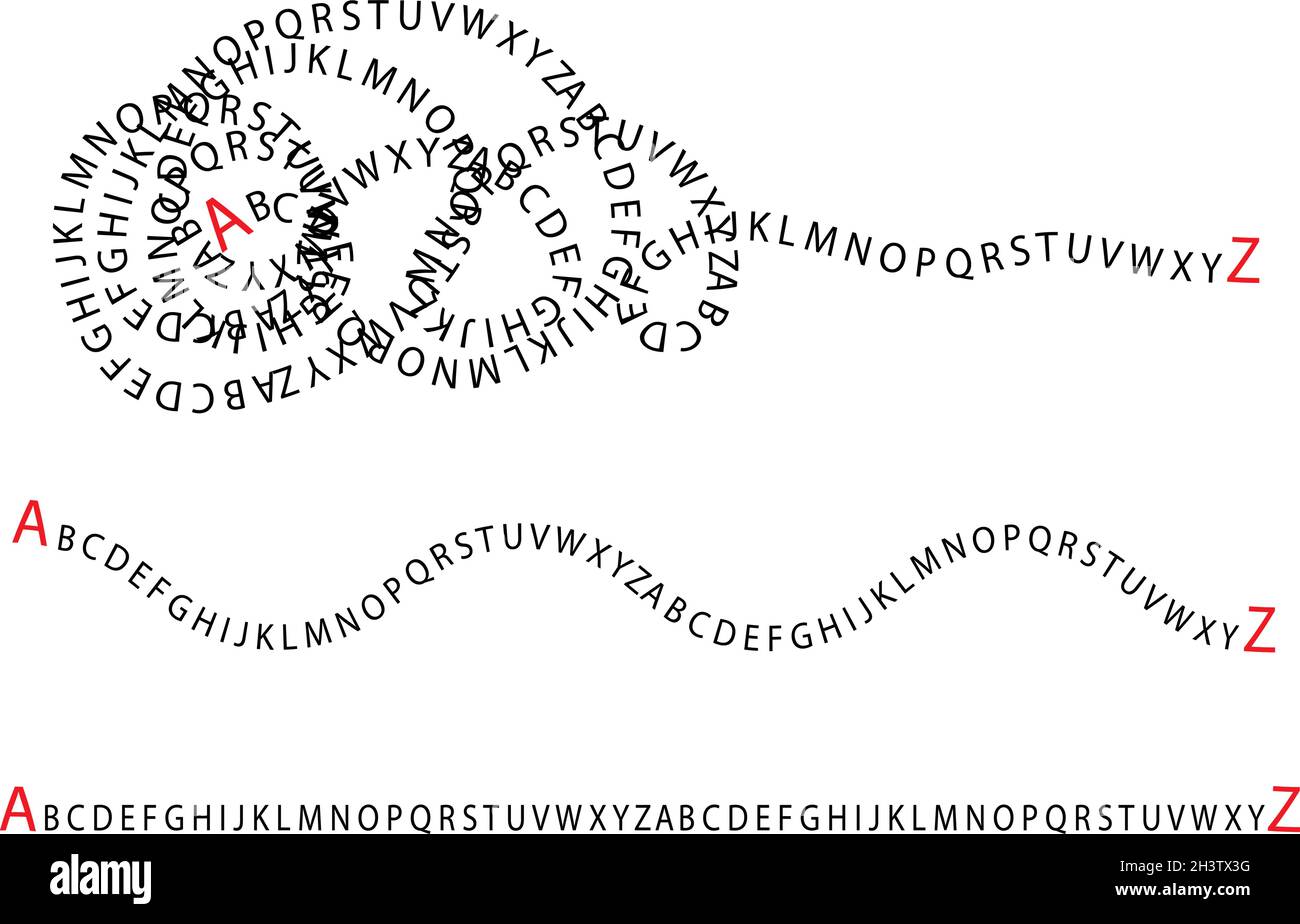 A tangled path from alphabet or letters.The concept of simplifying a ...