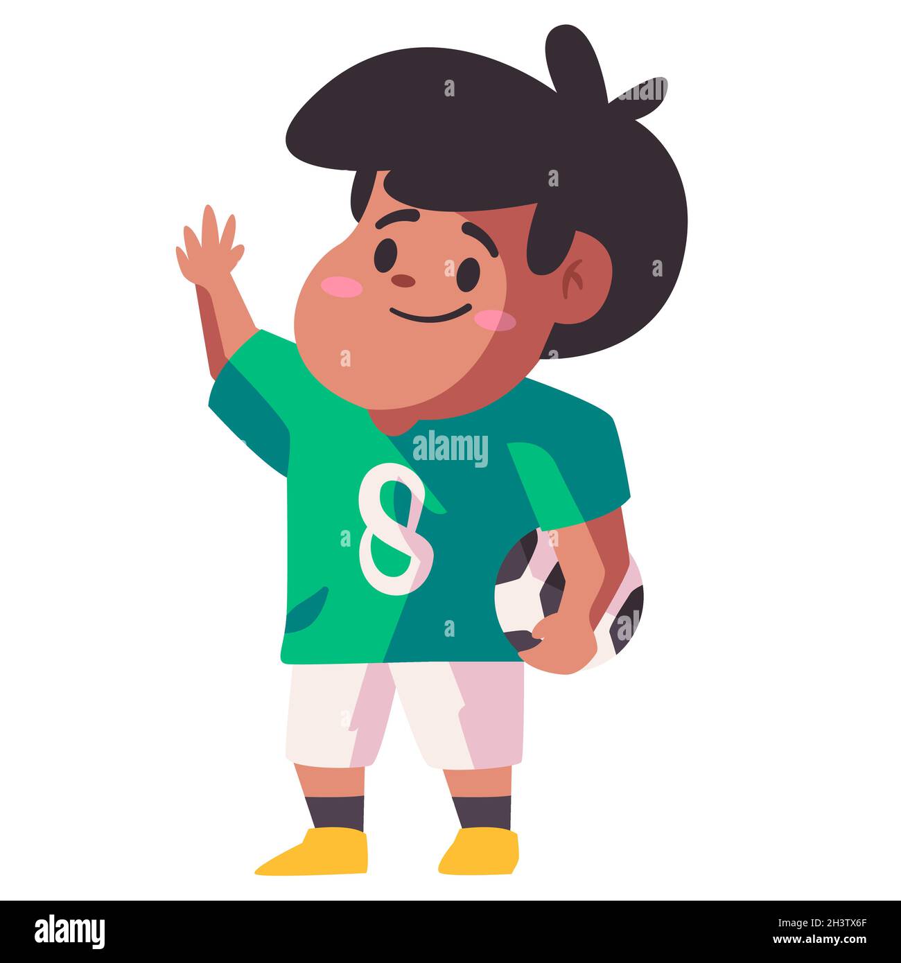 Kids children holding ball to play football soccer sport flat color ...