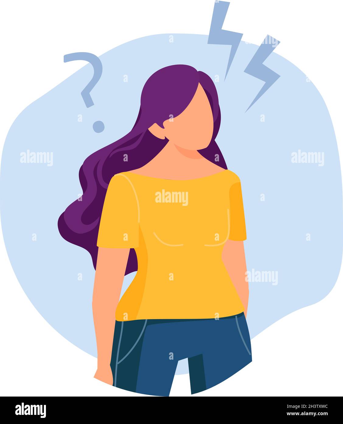 Girl thought. Finding solution problem, new ideas. Creative thinking ...