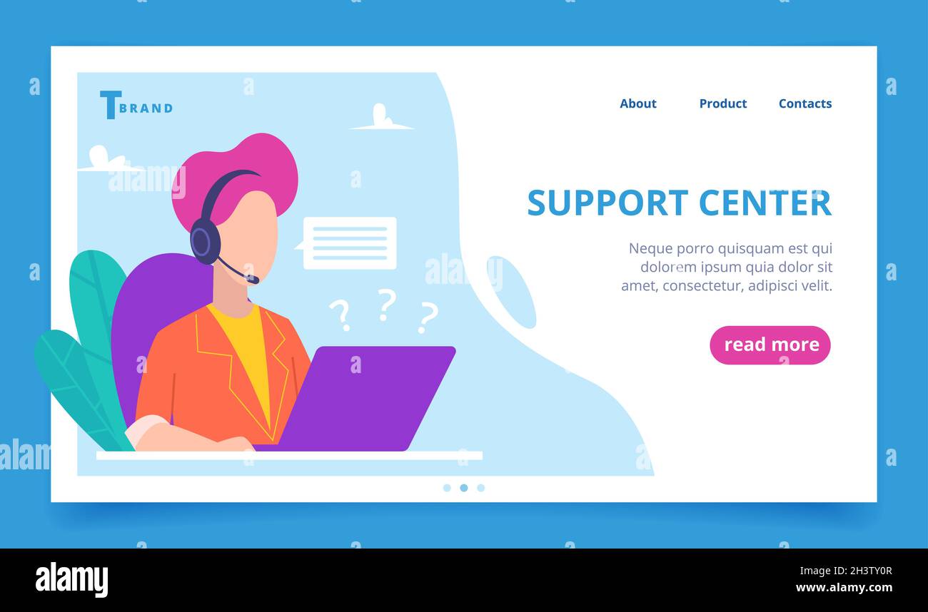 Support service landing. Web business page person speaking phone ...