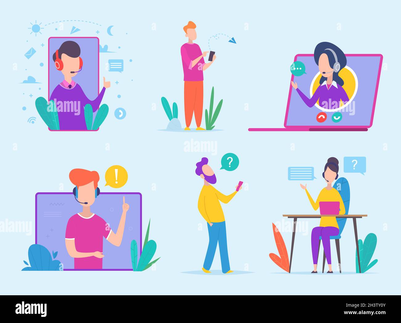 Customer service characters. Virtual support agency hotline business ...