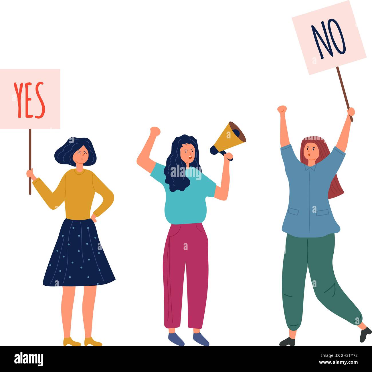 Woman holding info plates. Yes no banners, protest and accepted or ...