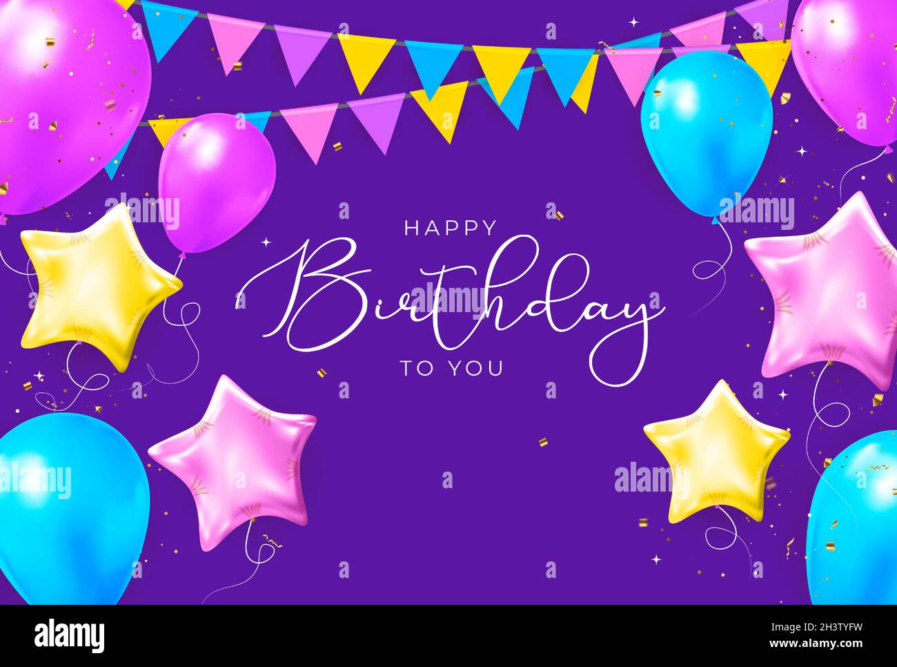 Happy Birthday Congratulations Banner Design With Confetti Balloons
