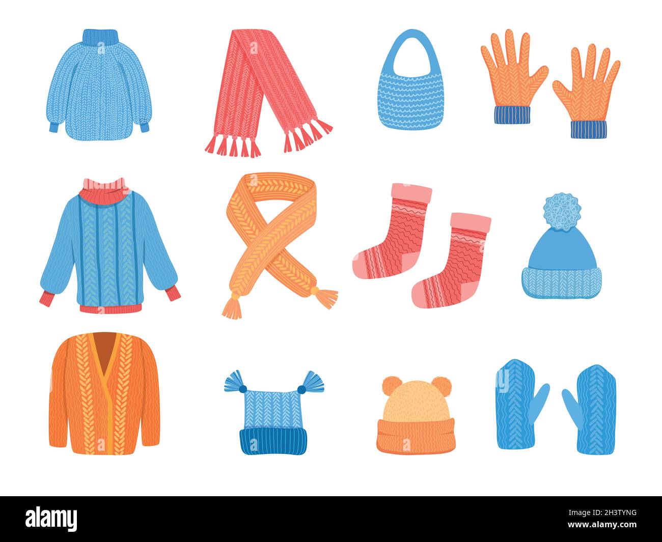 Knitting clothes. Winter cup cardigan jacket scarf woolen coat vector ...