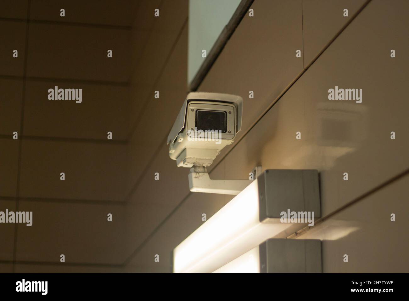 Surveillance video camera. Security system in the subway. Video ...