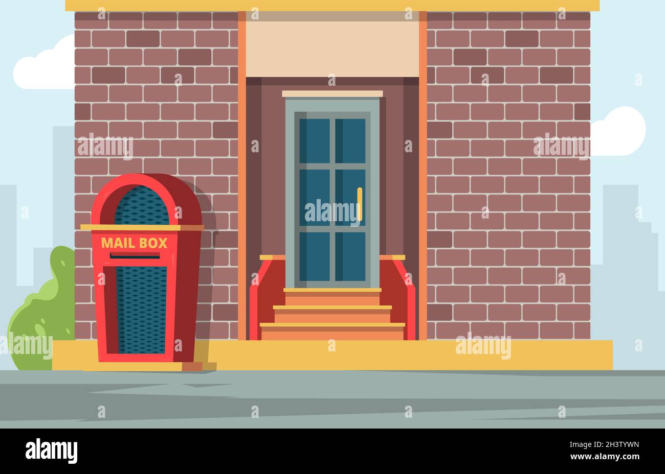 Post mail box. Urban landscape with mailbox near house messages ...