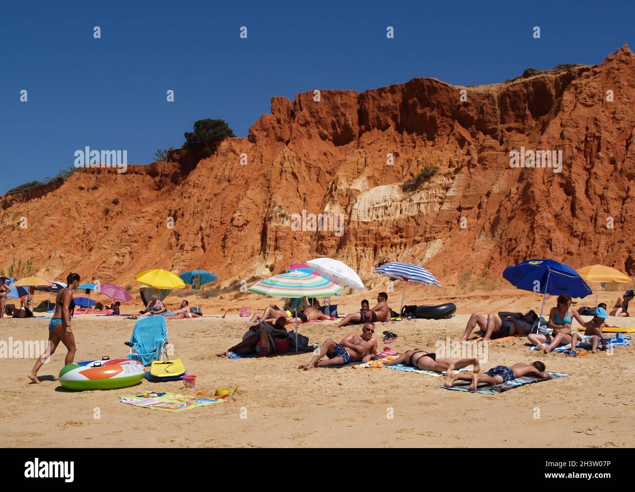 Falesia beach near Albufeira in summer, Algarve - Portugal Stock Photo ...