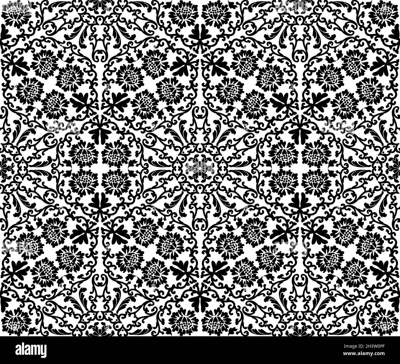 Black and white ornament, seamless pattern. Vintage damask style ...